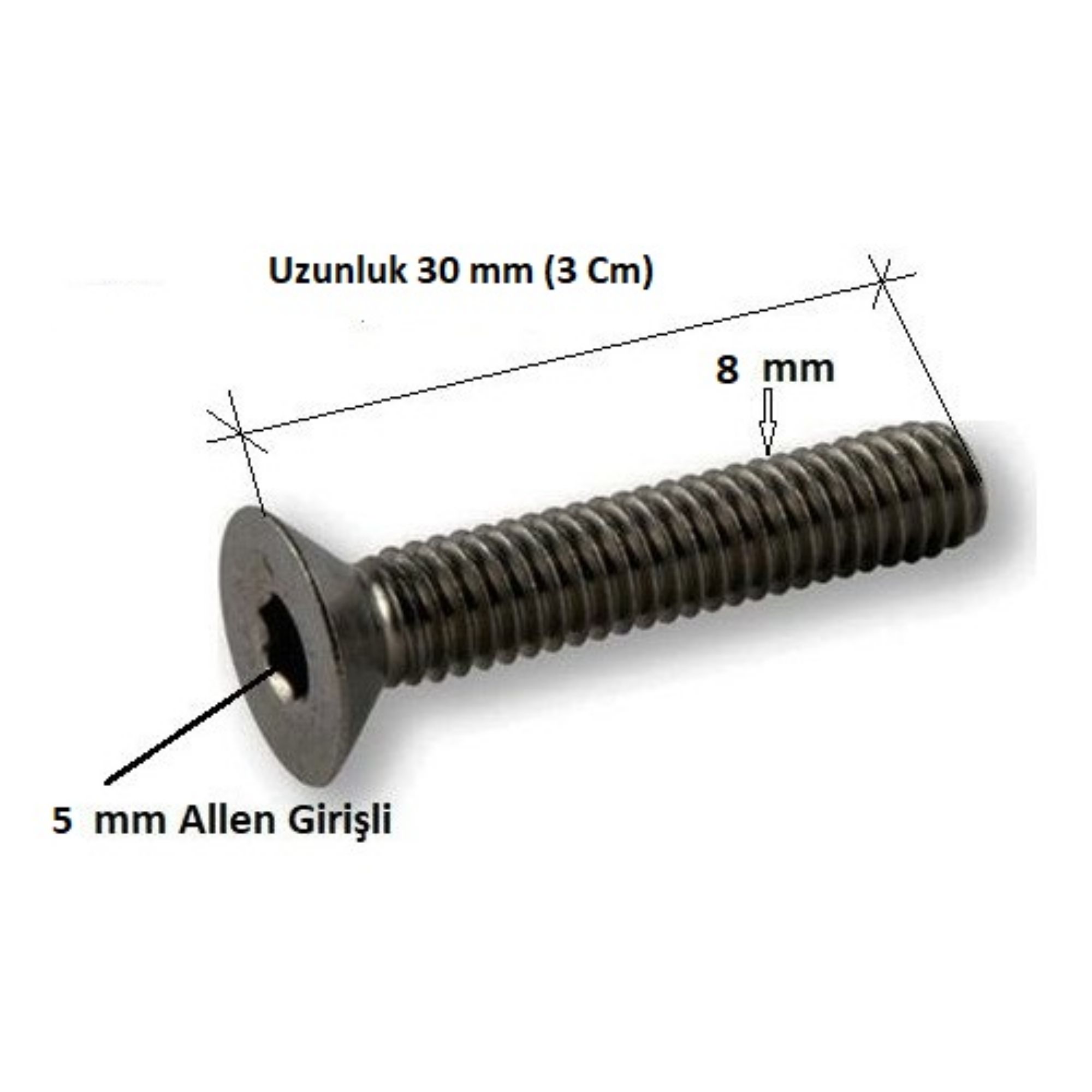 M8x30 Mm (Din 7991) 10.9 Havşa Başlı Siyah İmbus Civata 10 Adet - istanbulehirdavat.com