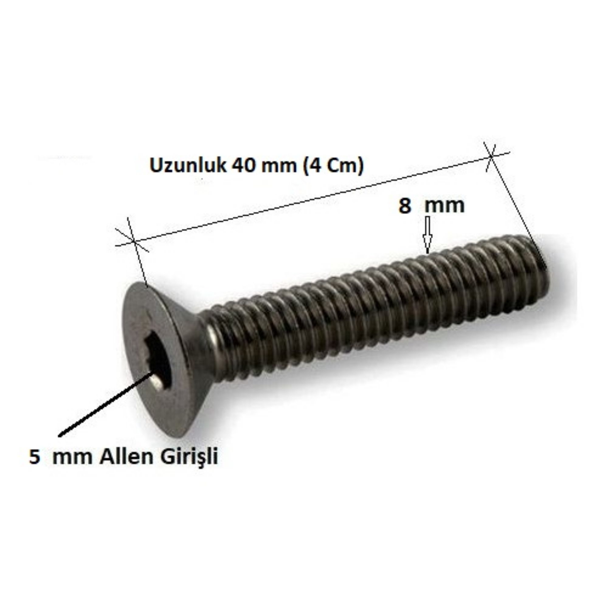 M8x40 Mm (Din 7991) 10.9 Havşa Başlı Siyah İmbus Civata 10 Adet ...