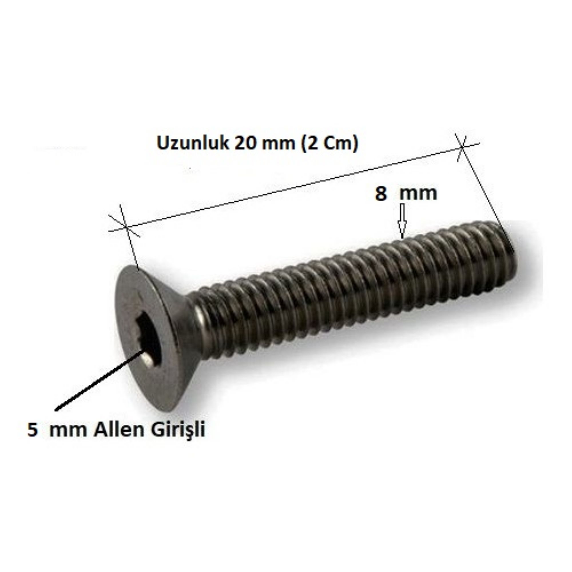 M8x20 Mm (Din 7991) 10.9 Havşa Başlı Siyah İmbus Civata 25 Adet ...