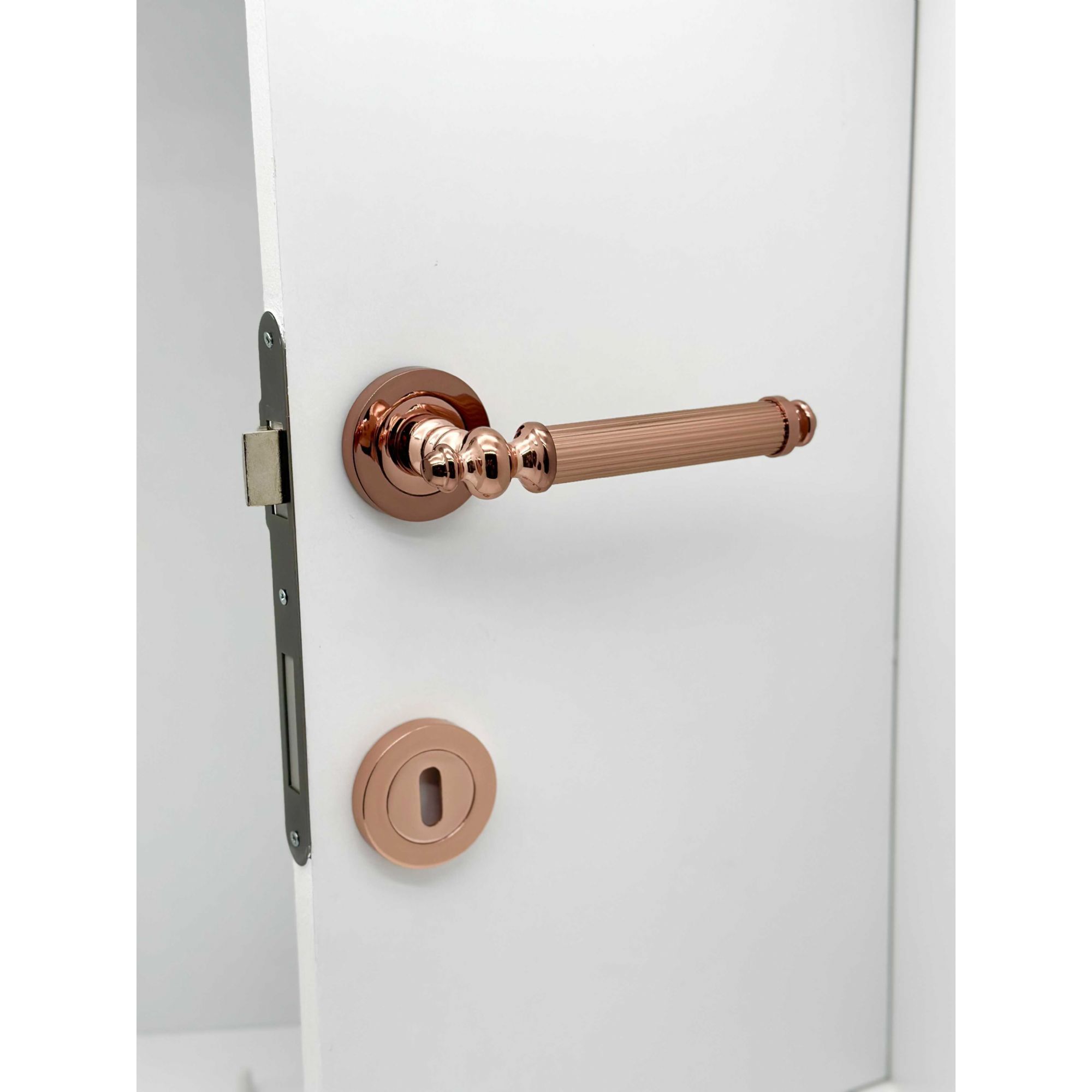 Osmanlı Handles ZK37 Rose Zamak Parlak Bakır Rozetli Oda Kapı Kolu 1 Takım - istanbulehirdavat.com